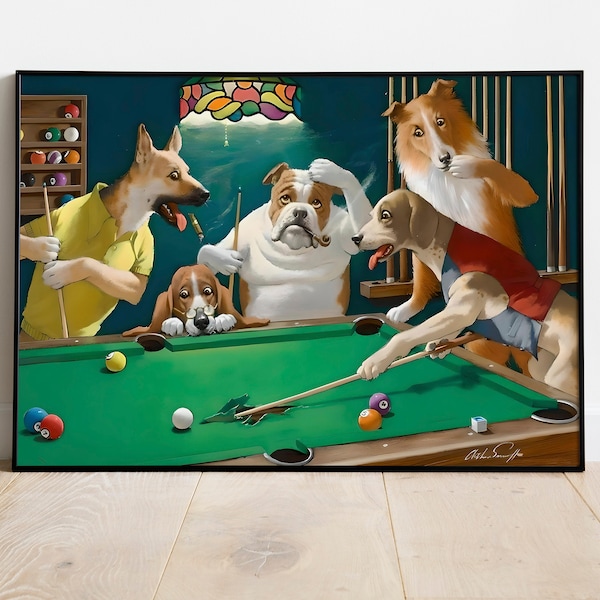 Dogs Playing Pool - Etsy