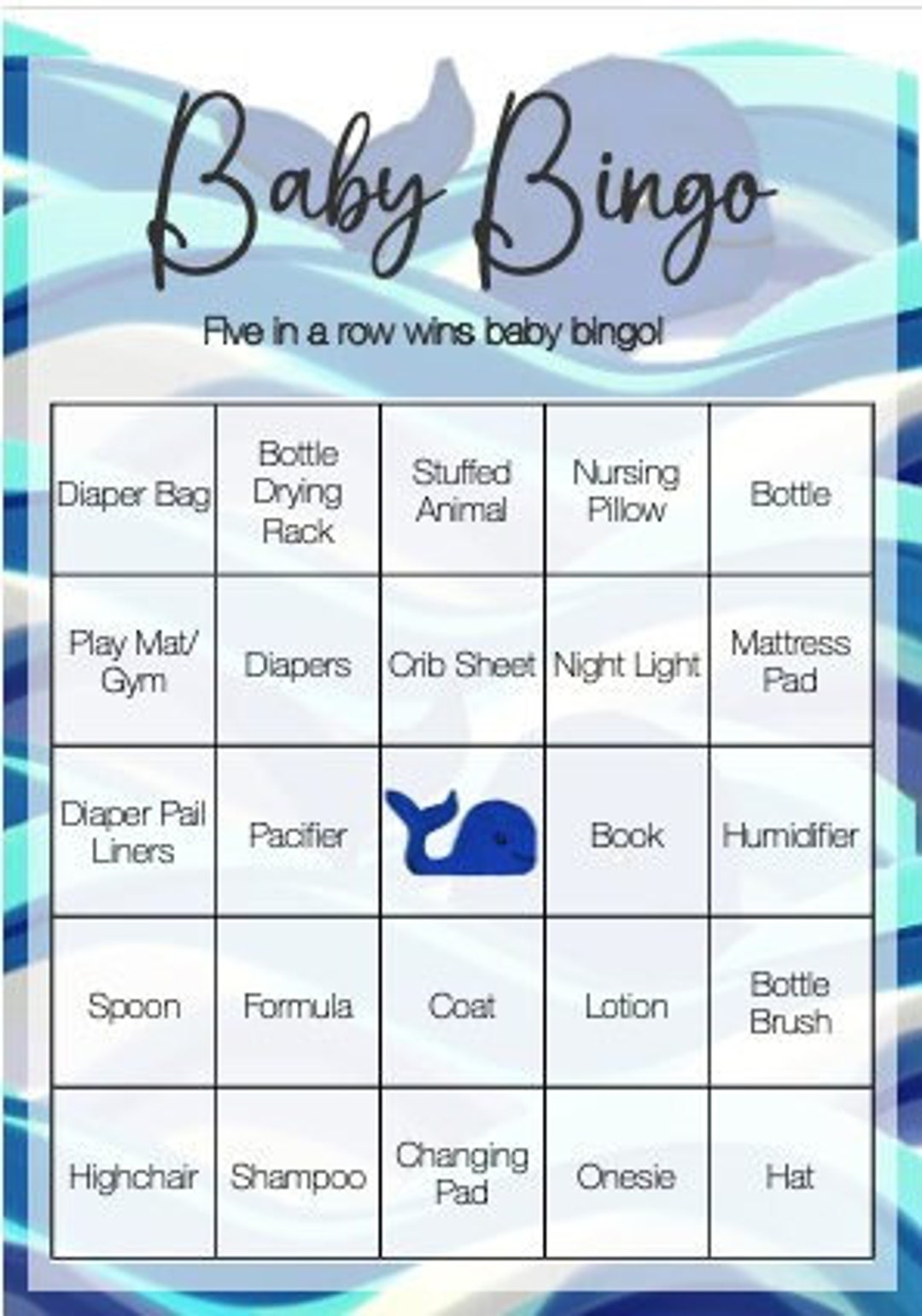 Little Blue Whale Baby Bingo - Etsy