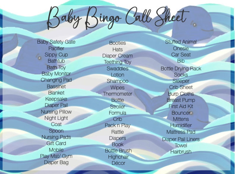 Little Blue Whale Baby Bingo - Etsy