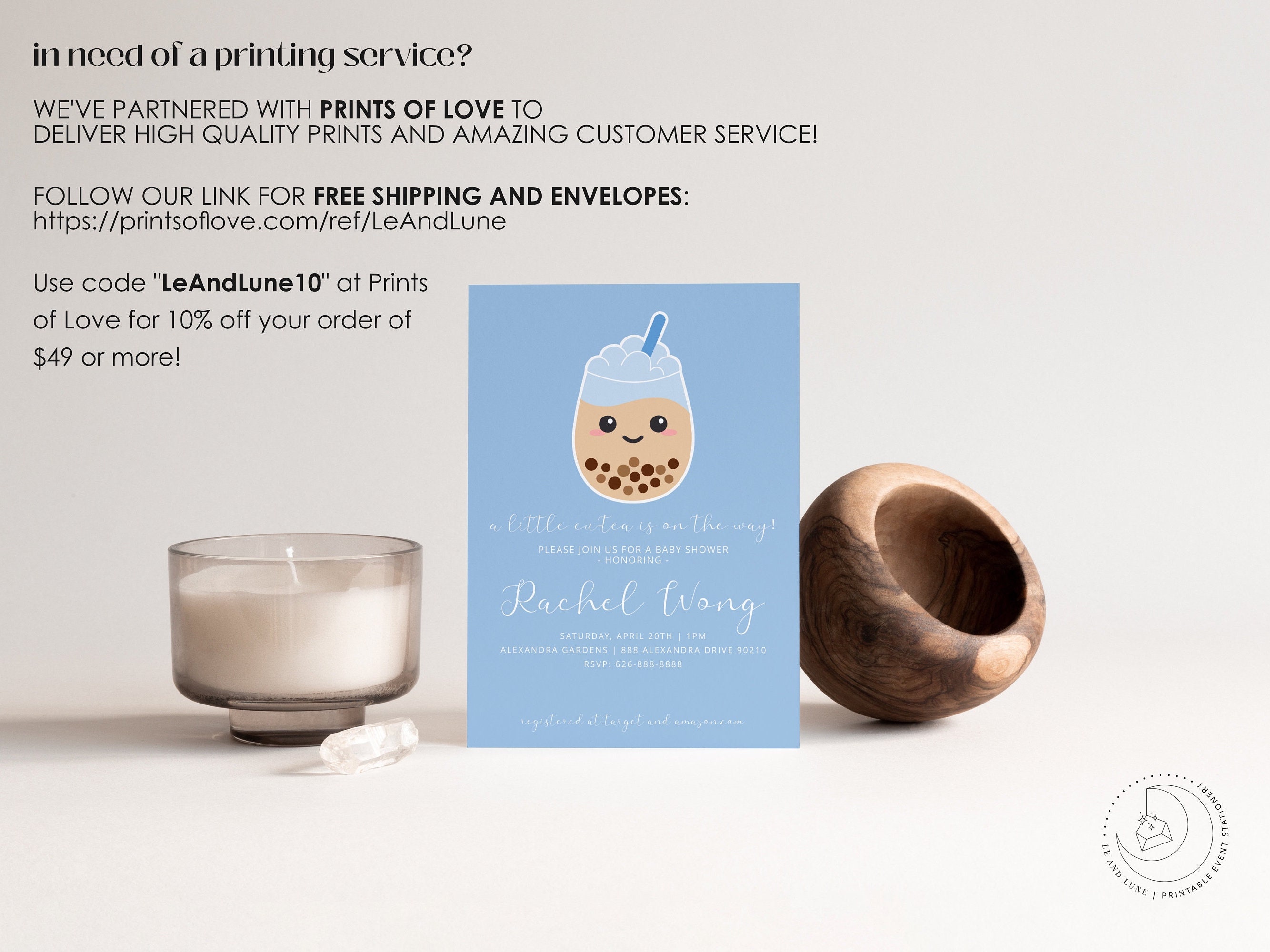 Boba Tea Baby Shower Invitation Bundle, Blue Bubble Milk Tea Baby ...