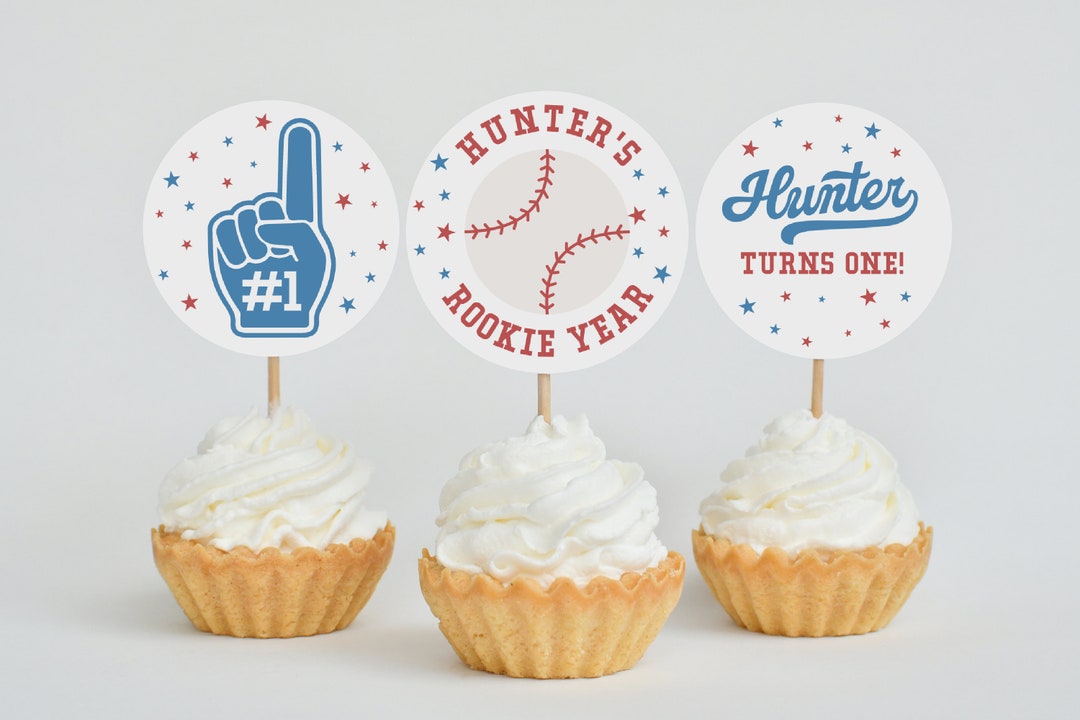 Baseball Cupcake Toppers, Rookie Year Birthday Dessert Toppers, Our ...