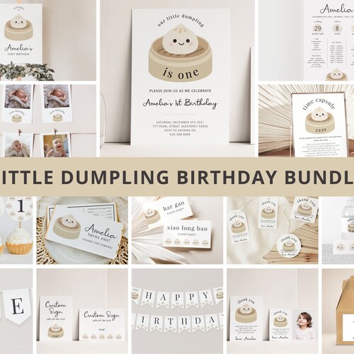 Dumpling Birthday Invitation Bundle Dim Sum Party Invite Bao - Etsy