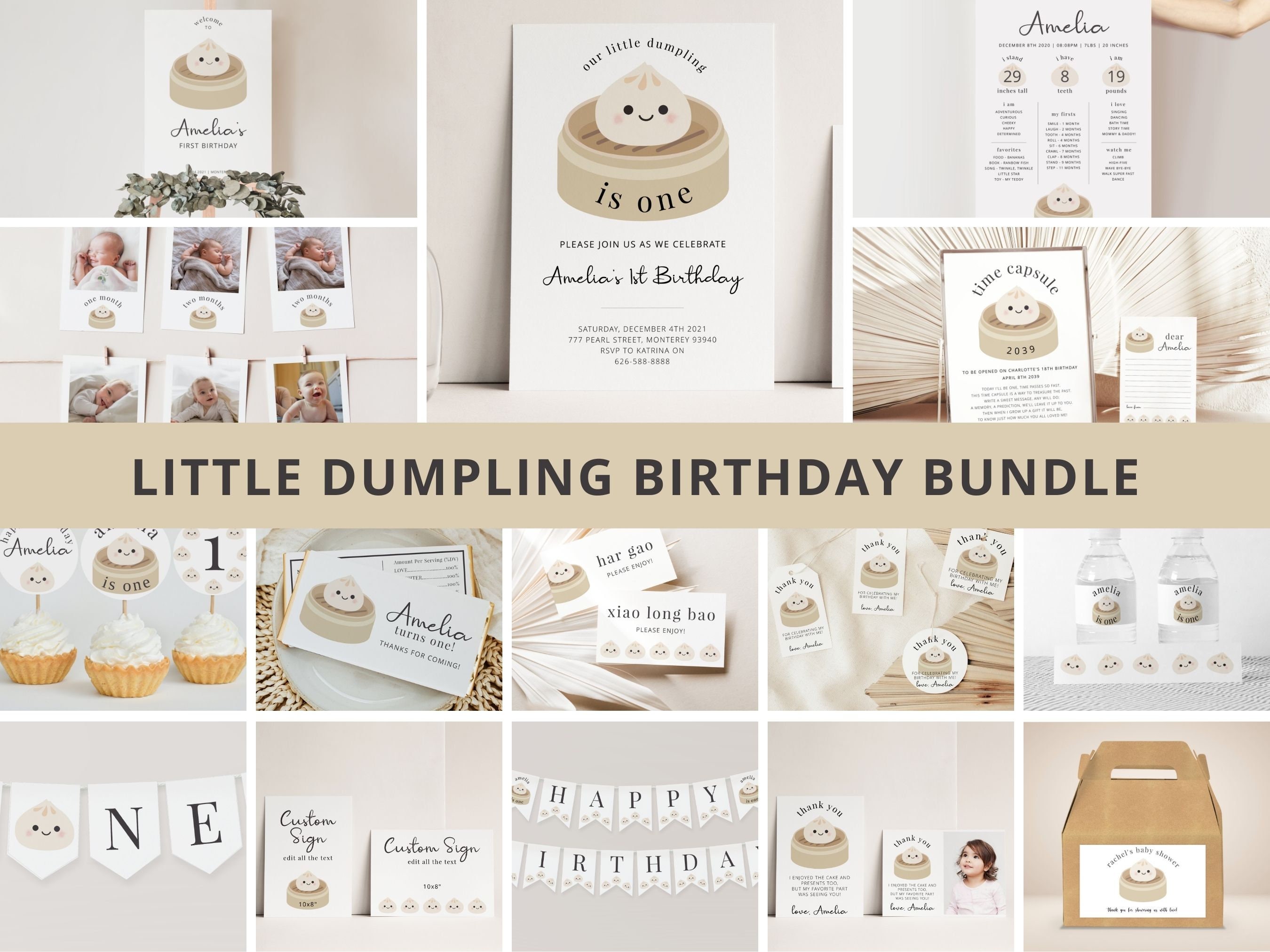 Dumpling Birthday Invitation Bundle, Dim Sum Party Invite, Bao Baby ...