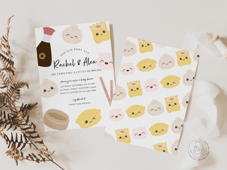 Dim Sum Dumpling Baby Shower Invitation Set, A Little Dumpling is on ...