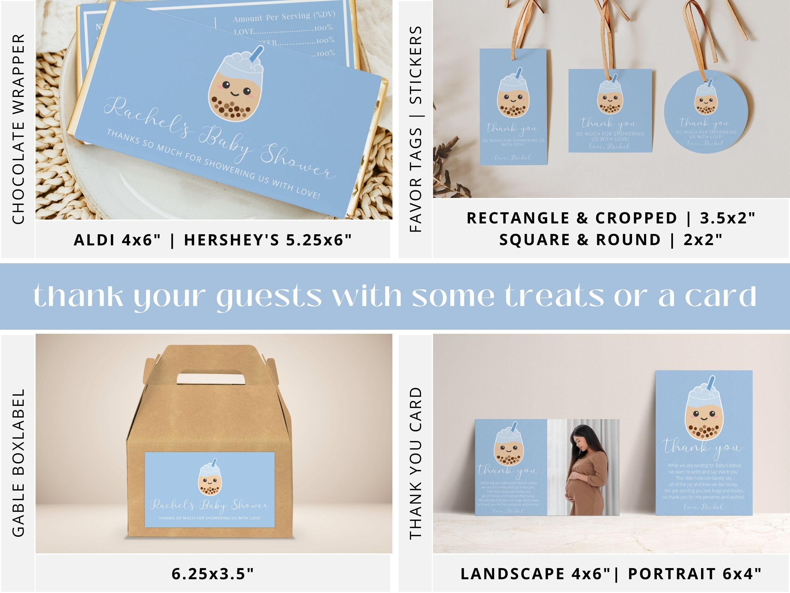 Boba Tea Baby Shower Invitation Bundle, Blue Bubble Milk Tea Baby ...