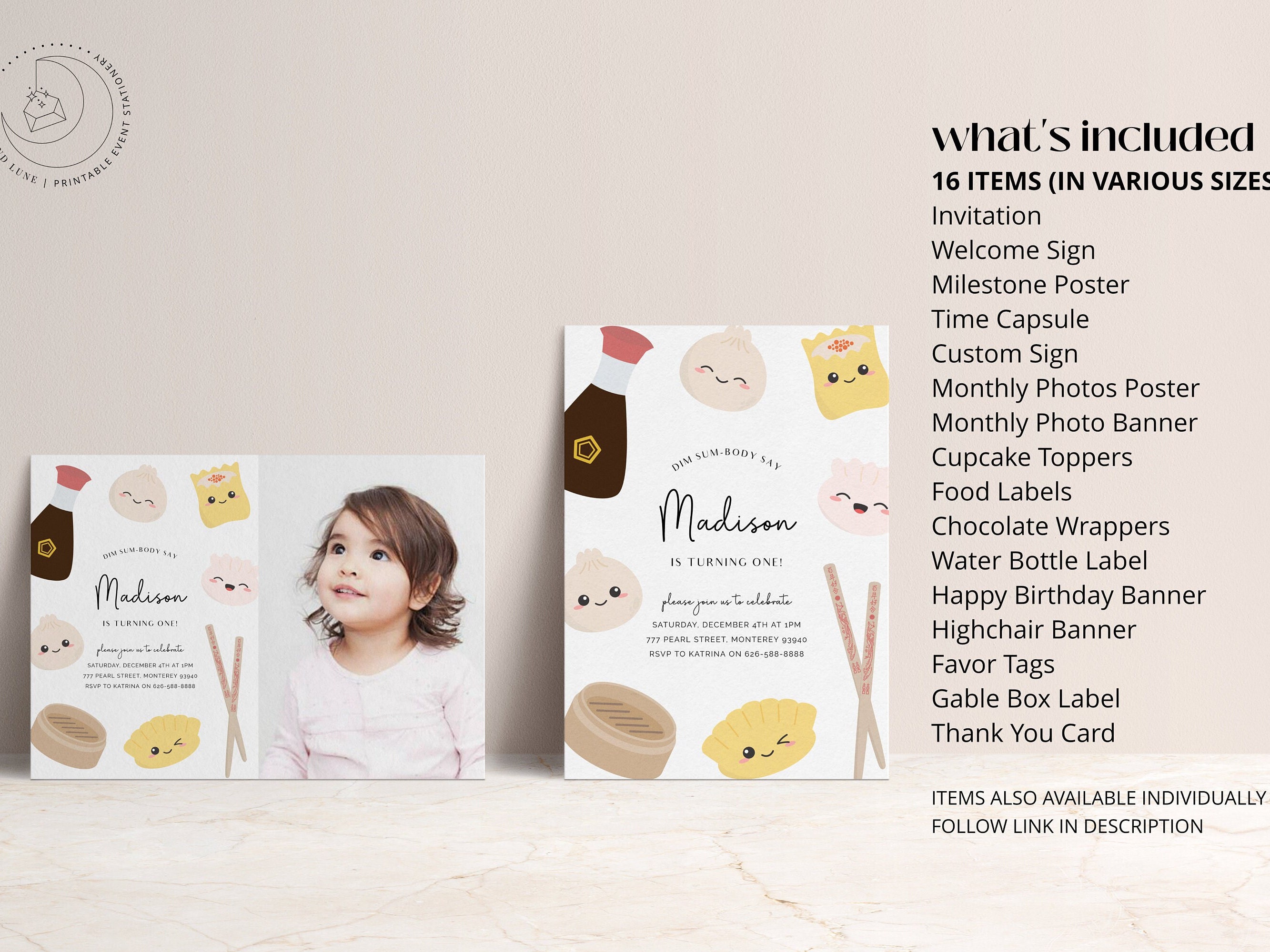 Dim Sum 1st Birthday Inviation Bundle, Little Dumpling Turns One ...