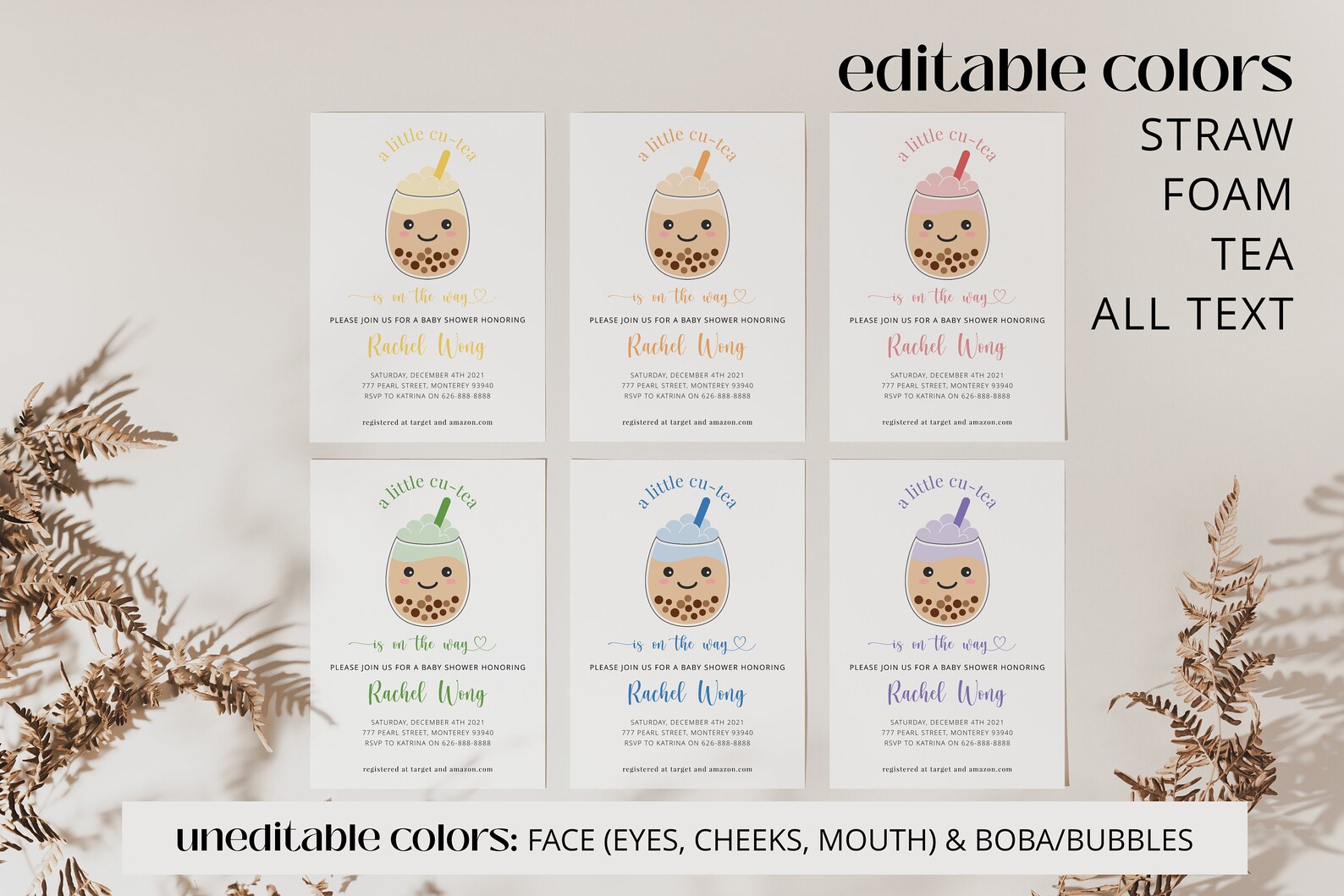 Boba Bubble Tea Baby Shower Invitation Set, A Little Cu-tea is on the ...