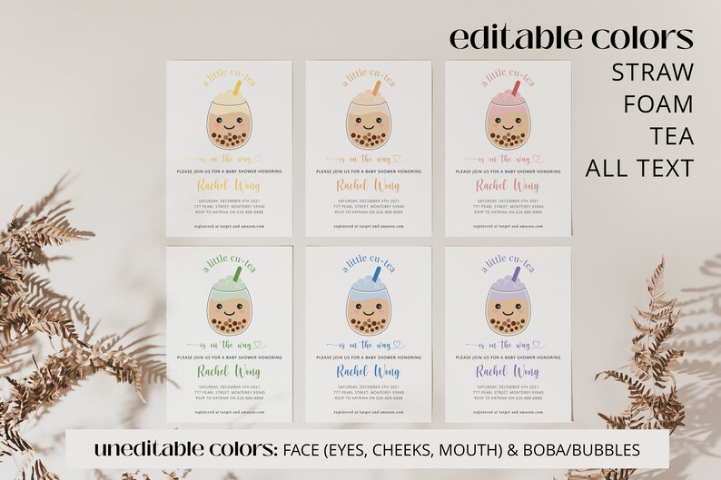 Boba Bubble Tea Baby Shower Invitation Set, A Little Cu-tea is on the ...