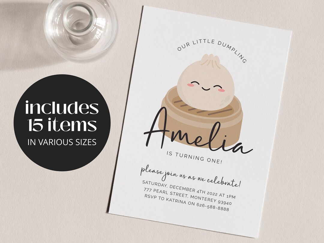 Dumpling Birthday Invitation Bundle, Dim Sum Party Decor, Bao Birthday ...