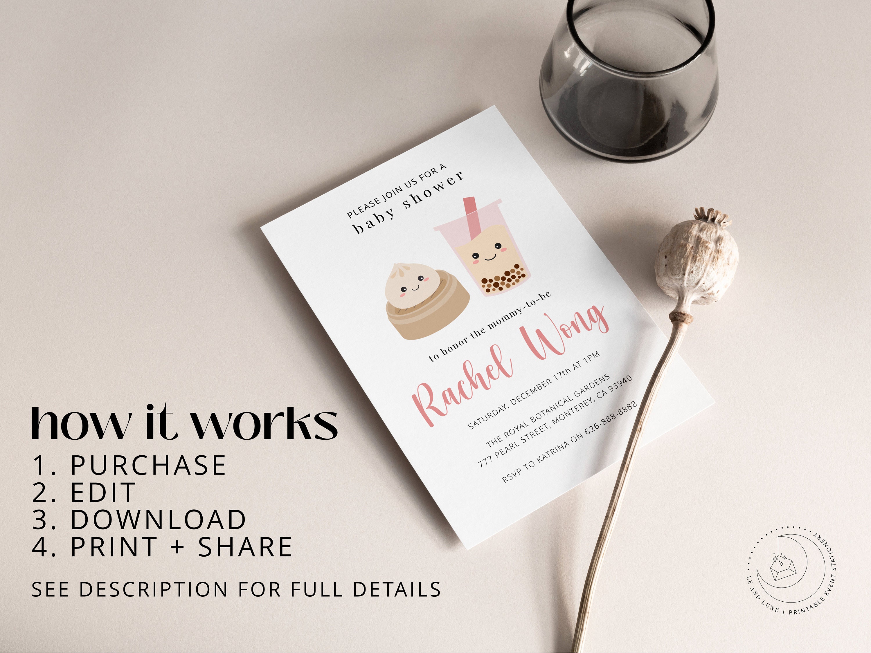 Dumpling and Boba Tea Baby Shower Invitation Set, Little Cu-tea ...