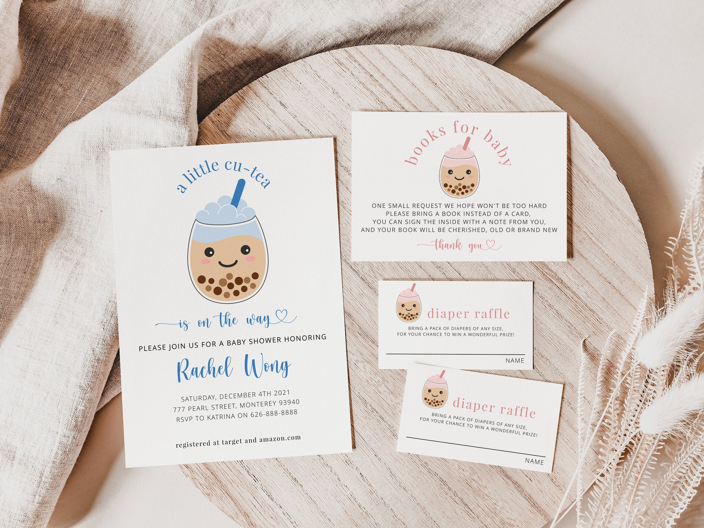 Boba Bubble Tea Baby Shower Invitation Set, A Little Cu-tea is on the ...