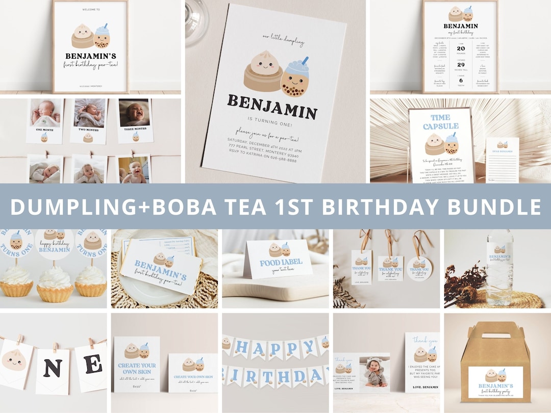 Boba Tea and Dumpling Birthday Invitation Bundle, Little Dumpling 1st ...