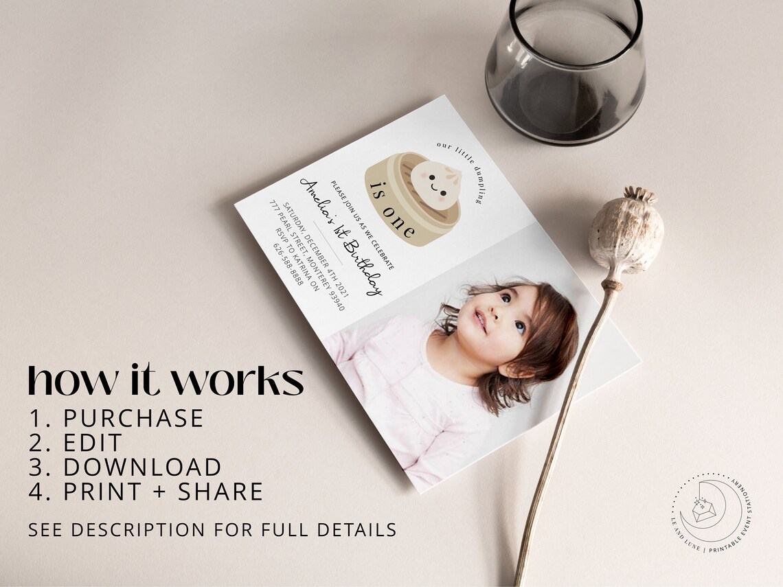 Dumpling Birthday Invitation Bundle Dim Sum Party Invite Bao - Etsy