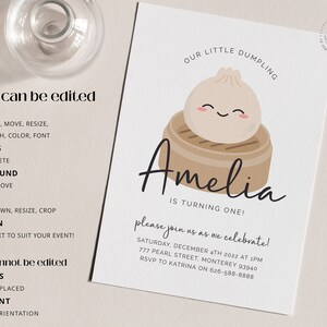 Dumpling Birthday Invitation, Bao Birthday Party Invite, Dim Sum Party ...