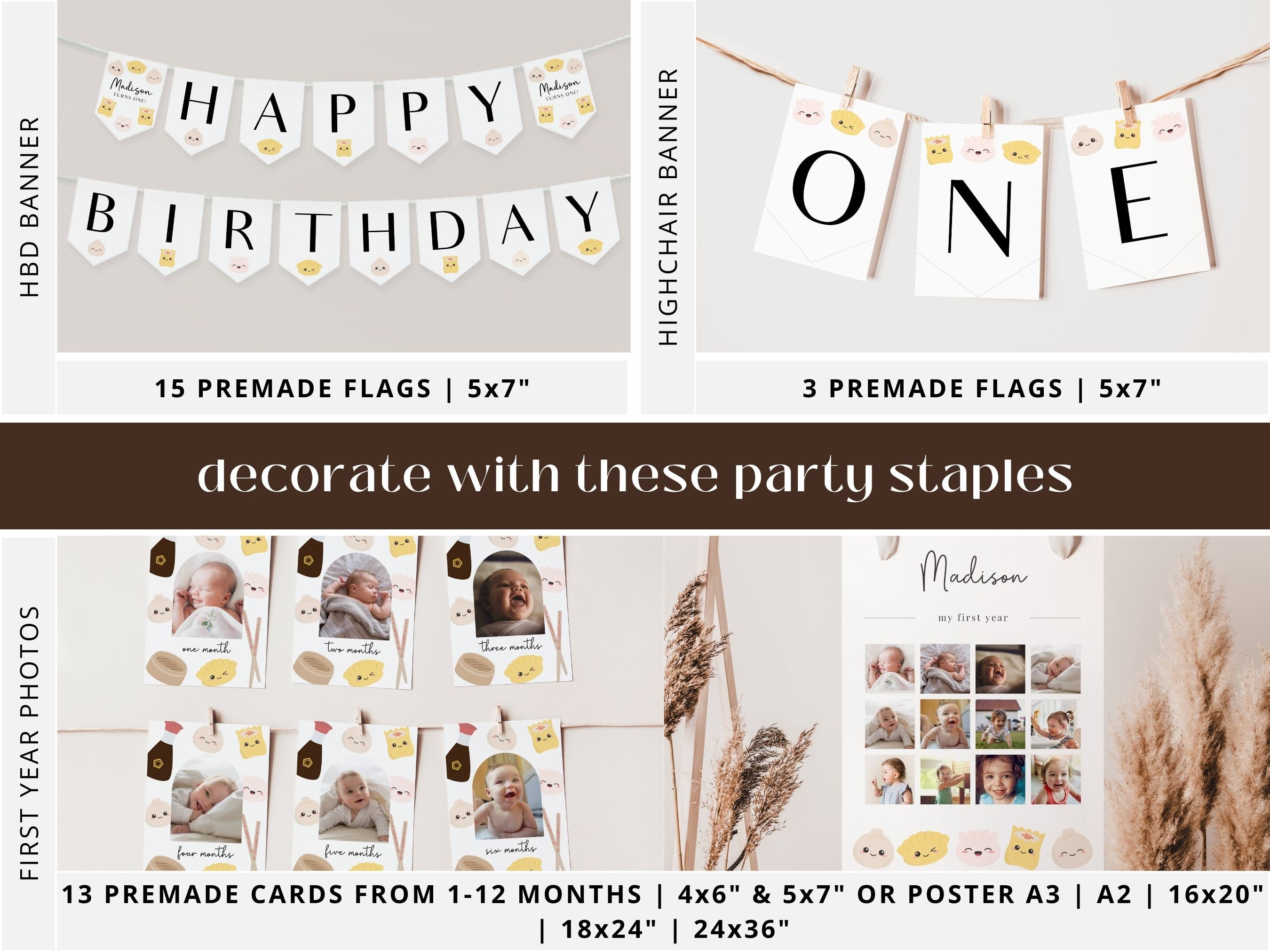 Dim Sum 1st Birthday Inviation Bundle, Little Dumpling Turns One ...