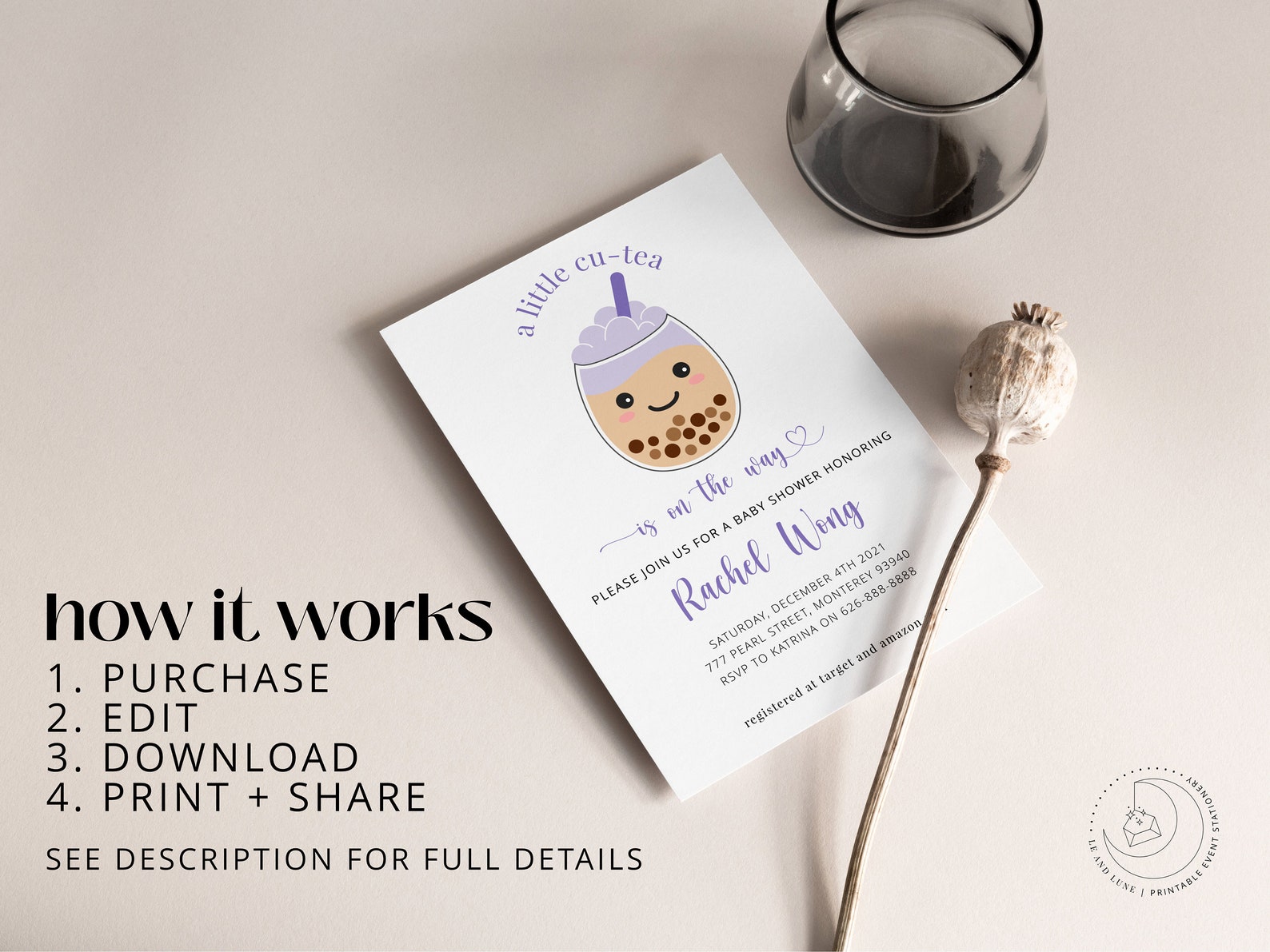 Boba Bubble Tea Baby Shower Invitation Set, A Little Cu-tea is on the ...
