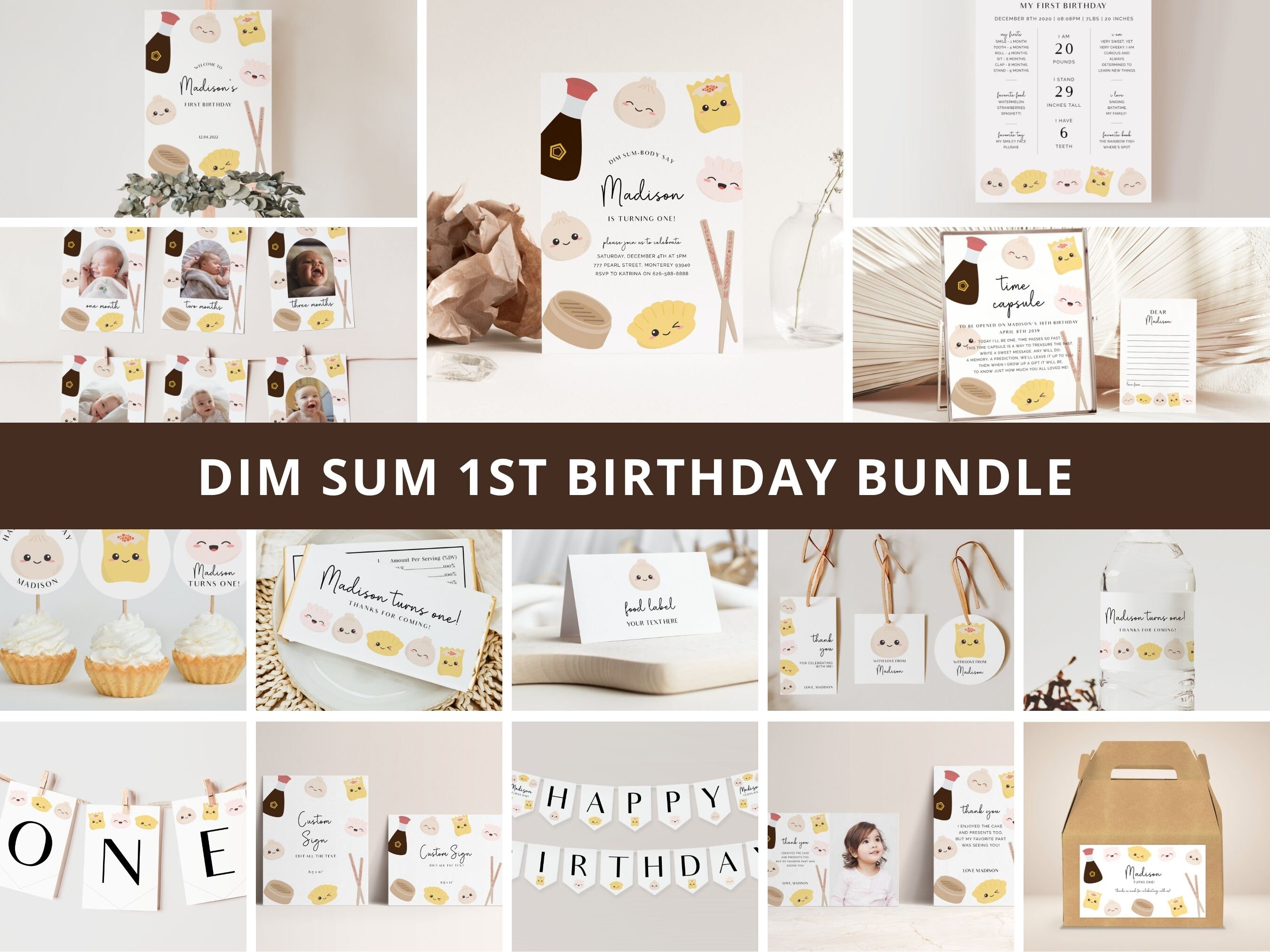 Dim Sum 1st Birthday Inviation Bundle, Little Dumpling Turns One ...