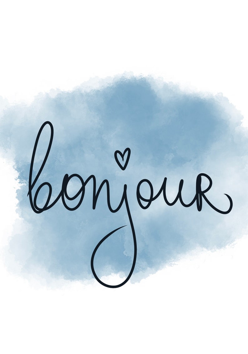 Wall Art PDF File Poster Printable French Bonjour Blue - Etsy