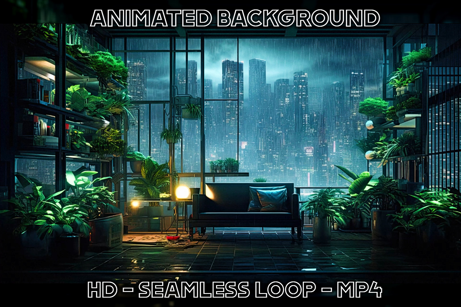 Animated Background Loop - Cyberpunk Plant Apartment for Green Screen ...