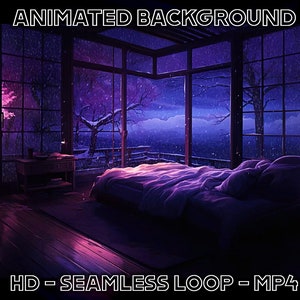 Animated Background Loop - Snowy Sakura Bedroom for Green Screen SFX Vtuber Zoom Twitch Stream ...