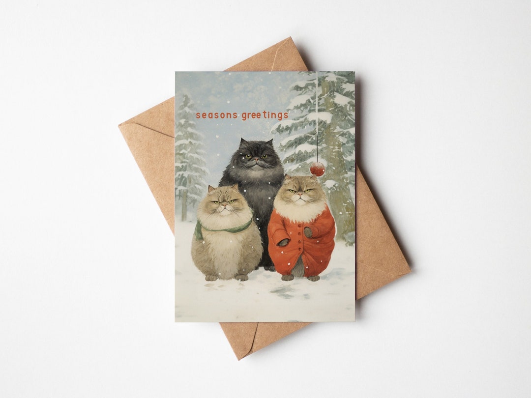 Seasons Greetings Cat Christmas Card Rectangular Card Funny - Etsy