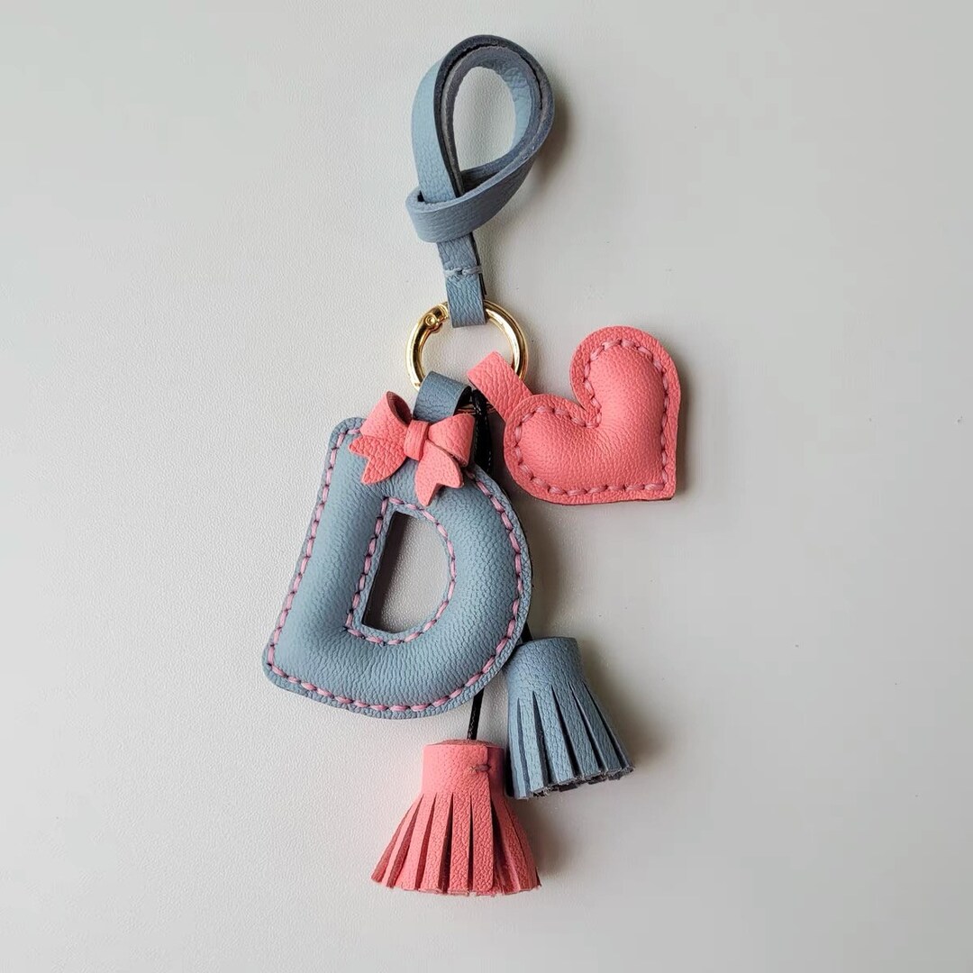 Cute Leather Initial Leather Bag Charm, Heart Keychain for Women ...