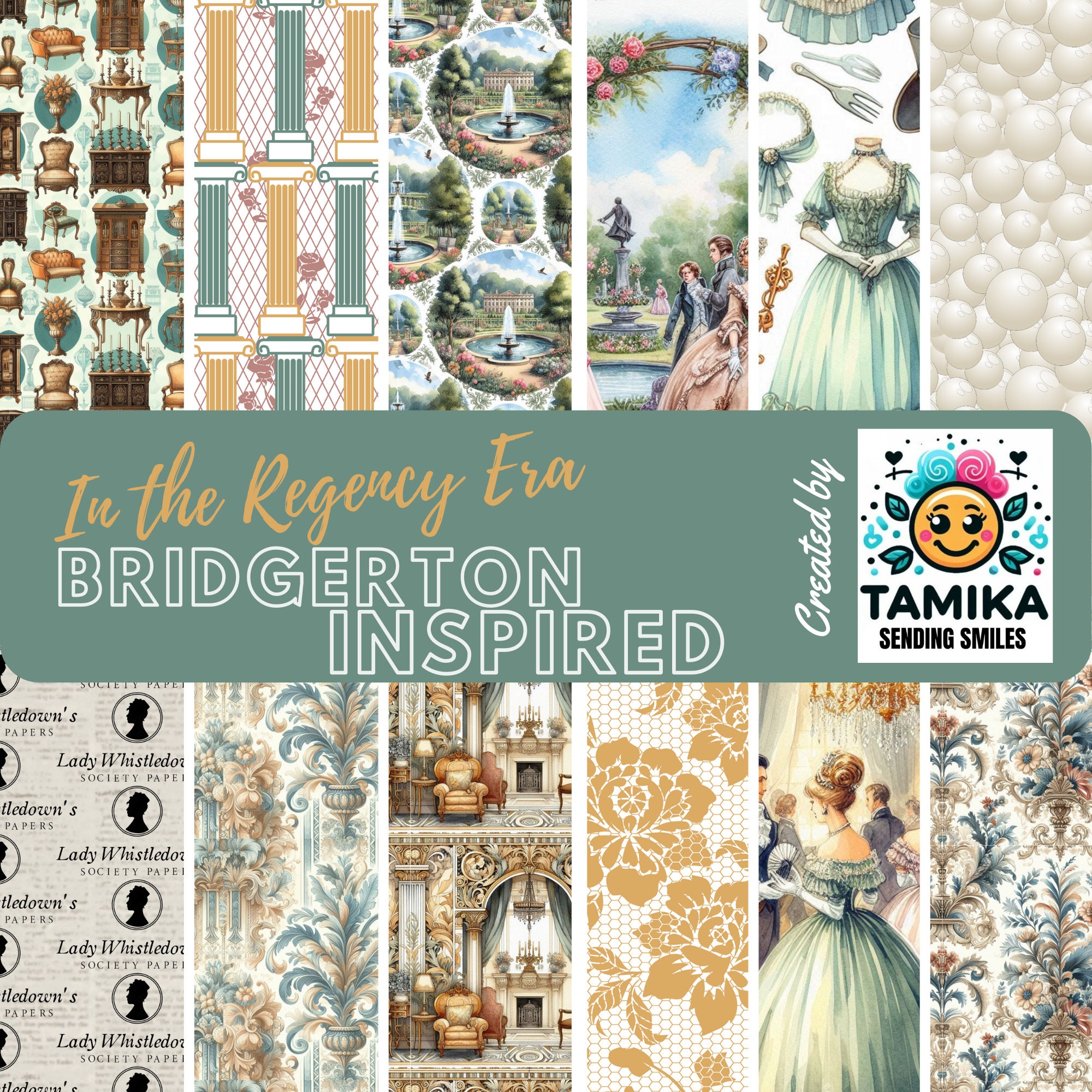 Regency Era Bridgerton Digital Paper Collection Scrapbooking Card ...