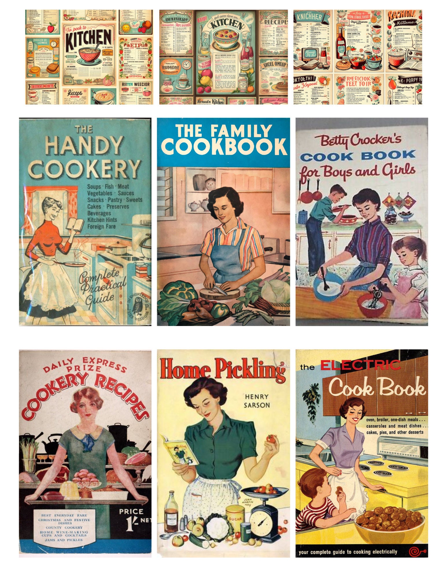 Vintage Cooking Kitchen Digital Paper Collection Scrapbooking Card ...