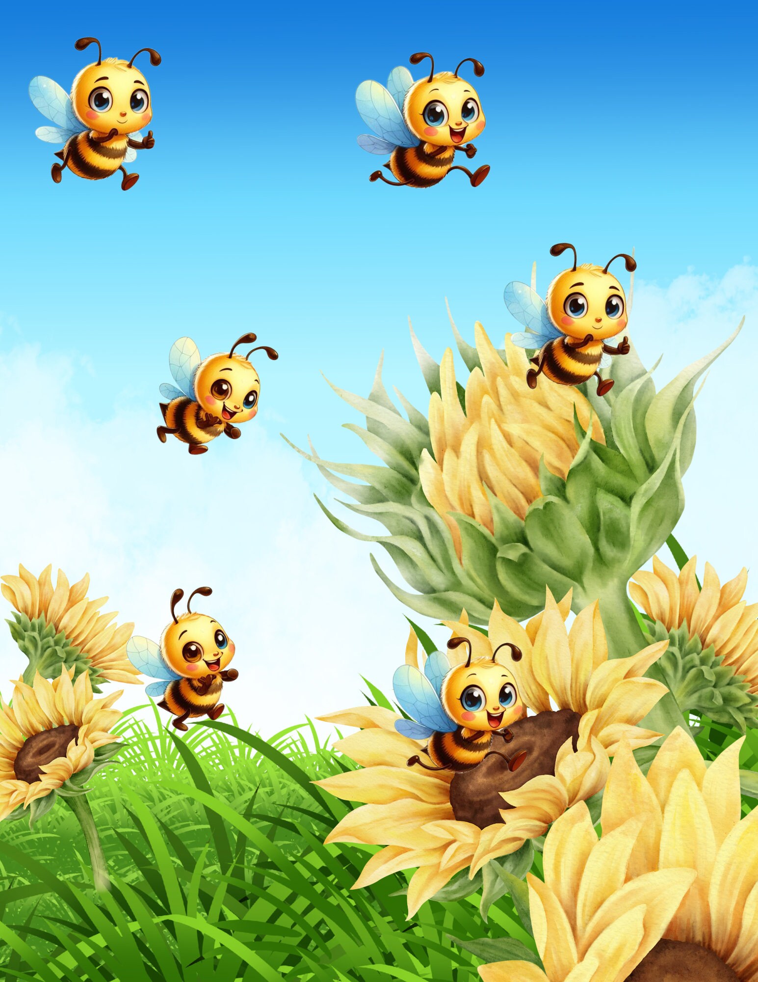 Sunshine Digital Paper Collection With All Bees and Sunflowers ...