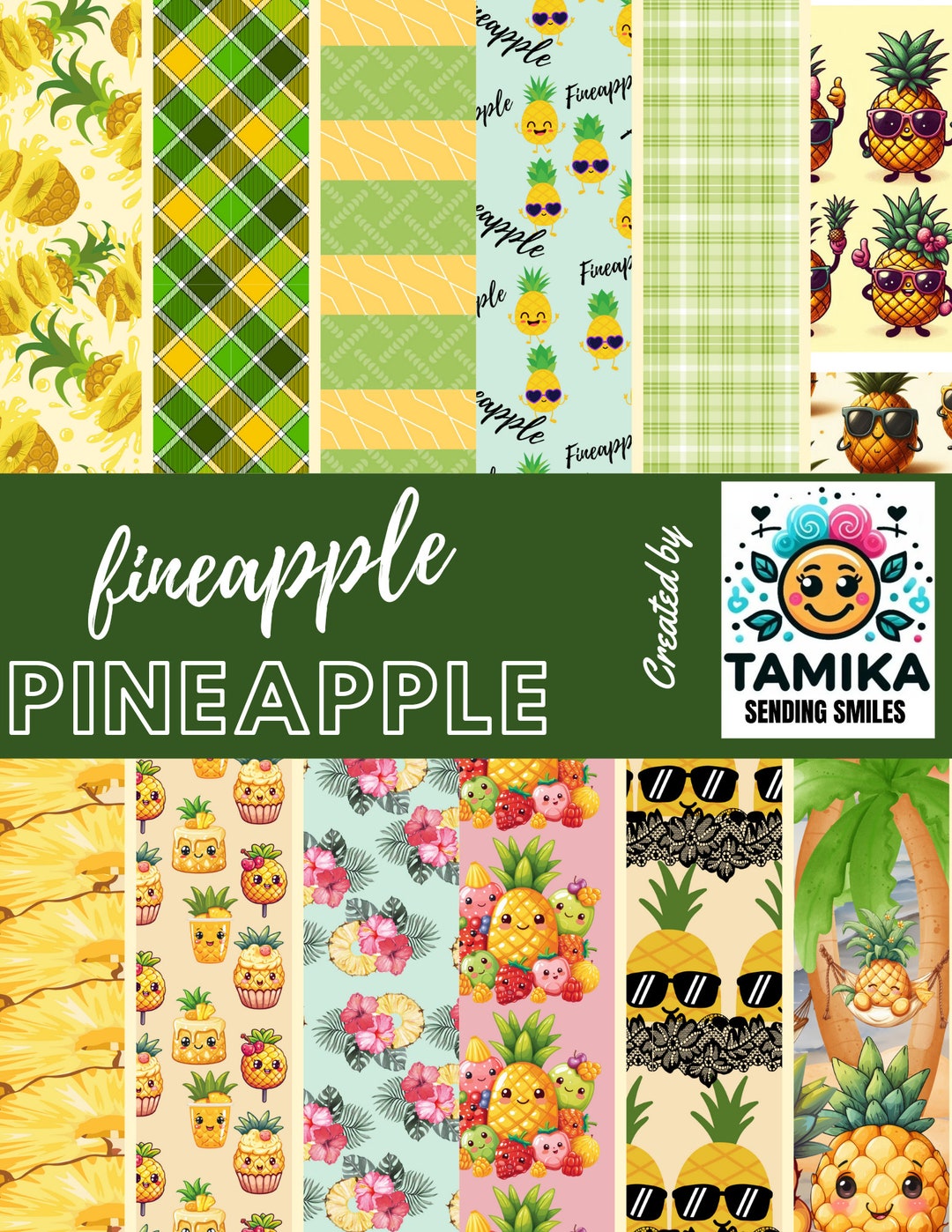 Pineapple Fruit Digital Paper Collection Scrapbooking Card Making Wall ...
