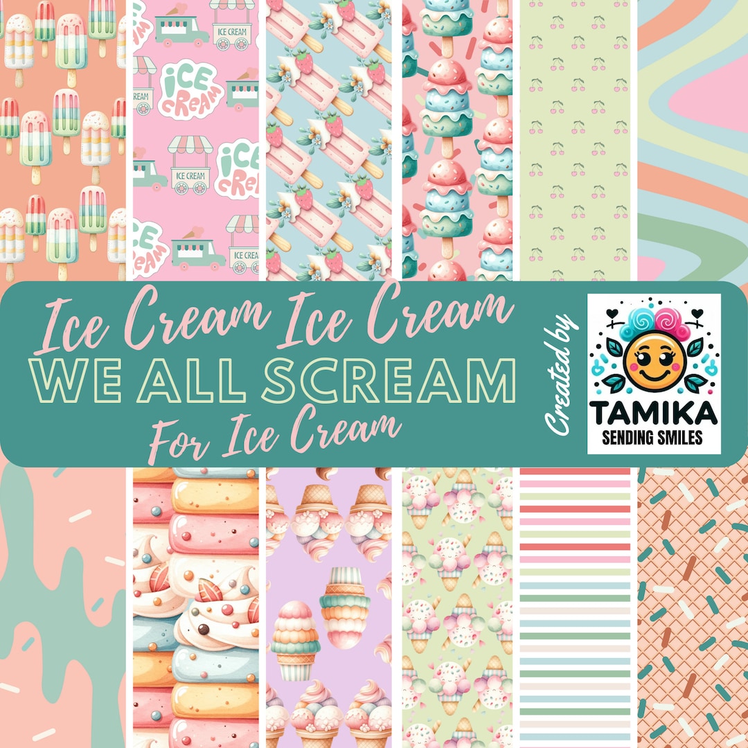 Ice Cream Digital Paper Collection Scrapbooking Card Making Wall Art ...