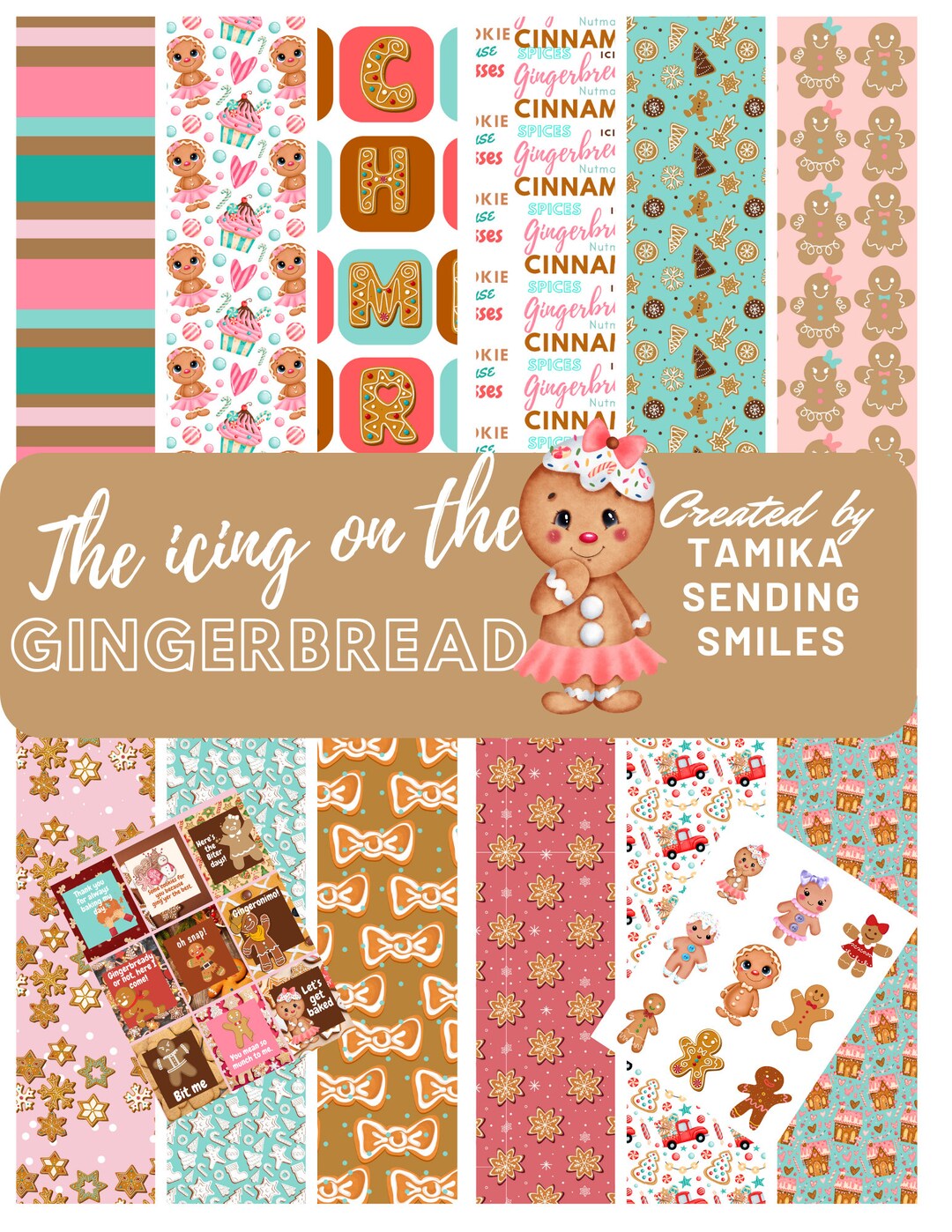 Gingerbread Digital Paper Collection Scrapbooking Card Making Wall Art ...