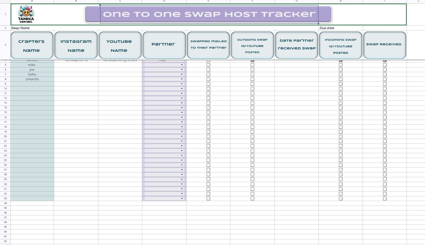 Host Swap Tracker for Group and One to One Swaps Spreadsheet and a ...