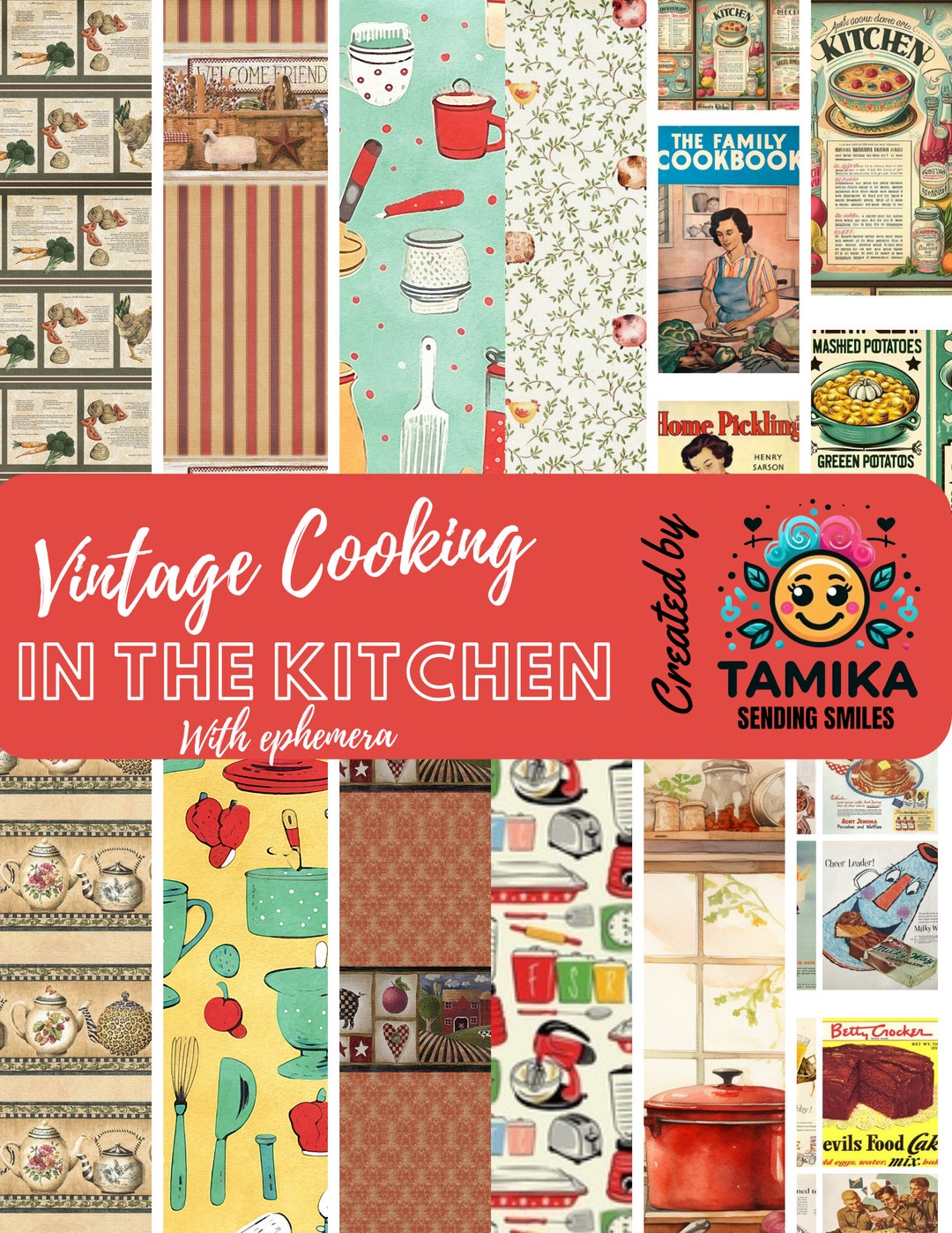 Vintage Cooking Kitchen Digital Paper Collection Scrapbooking Card ...