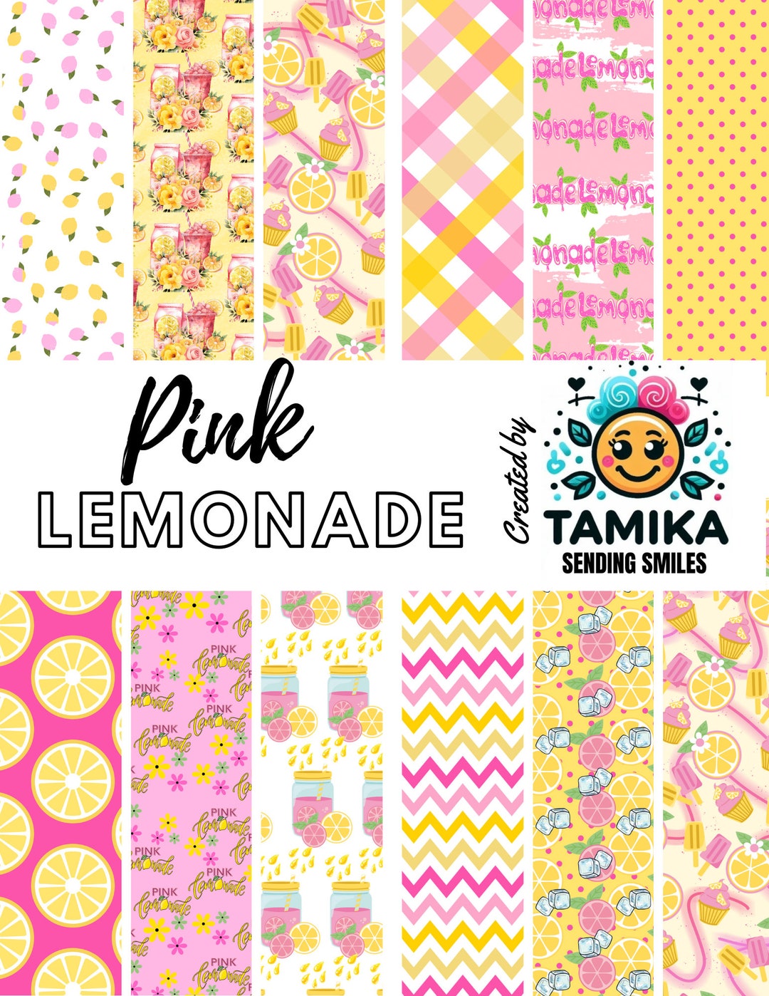 Pink Lemonade Digital Pattern Paper With Ephemera Sheetsscrapbooking ...
