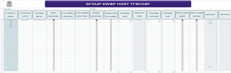 Host Swap Tracker for Group and One to One Swaps Spreadsheet and a ...