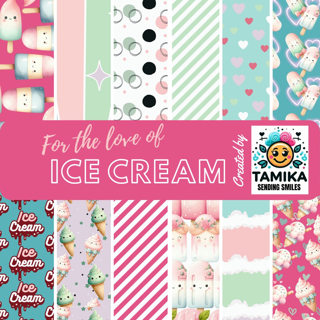 Ice Cream Digital Paper Collection Scrapbooking Card Making Wall Art ...