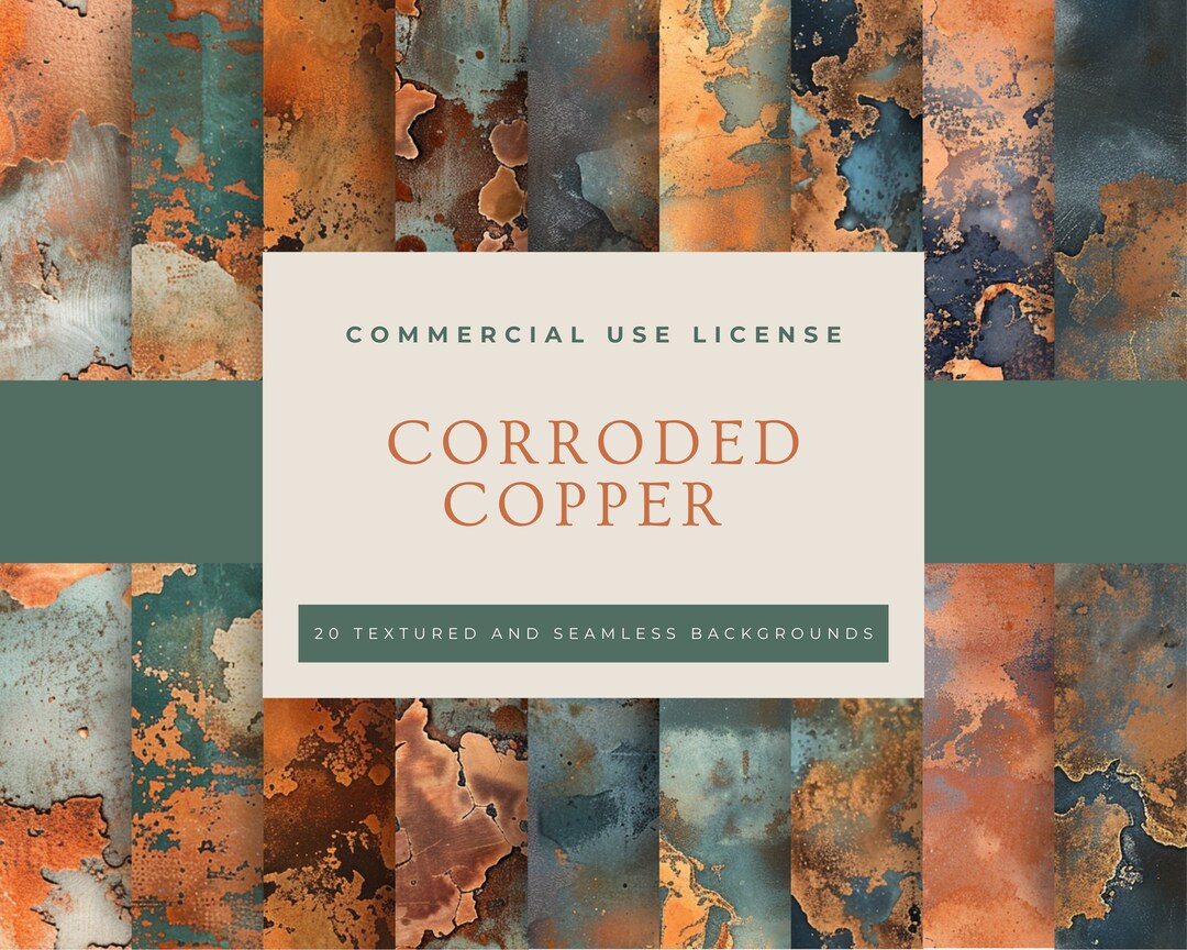 20 Corroded Copper Seamless Textured Backgrounds, Digital Papers, 15x15 ...