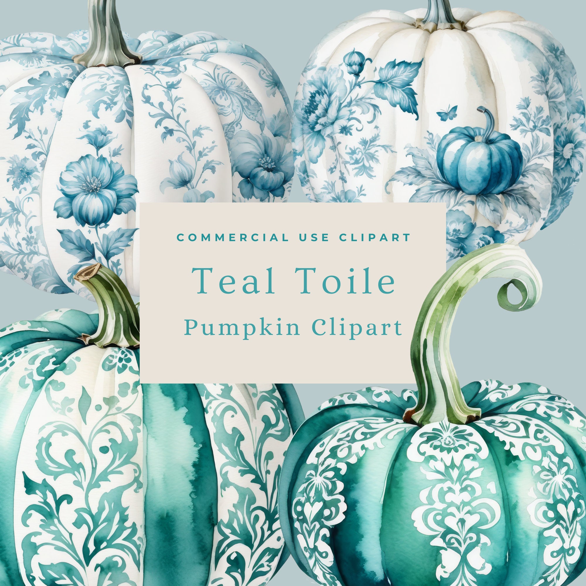 27 Teal Toile Pumpkin Clipart - Etsy