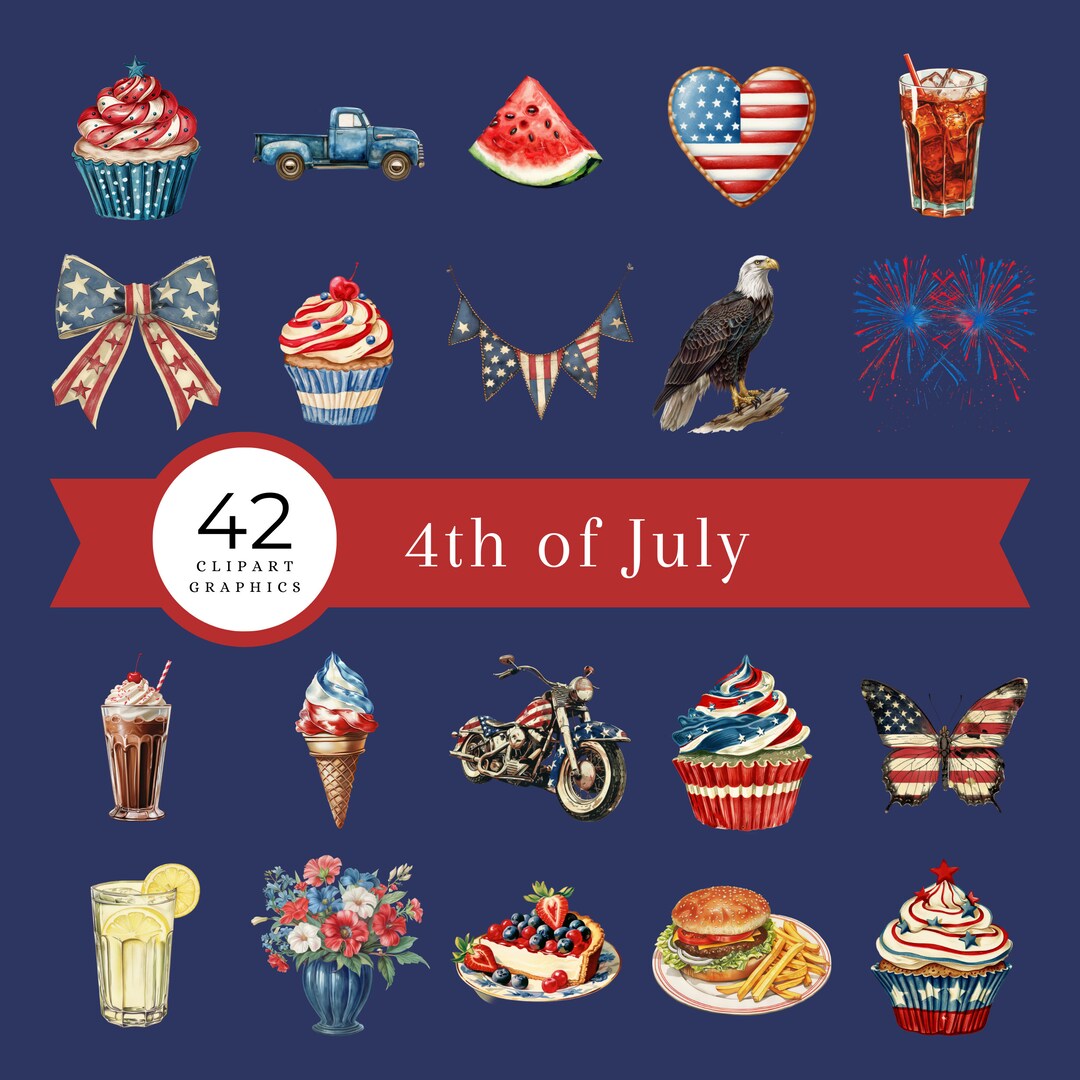 42 Fourth of July Clipart, Independence Day, Red, Blue, and White Pngs ...