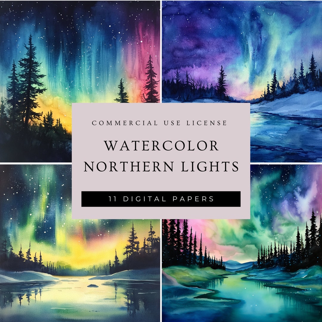 11 Watercolor Northern Lights, Digital Papers, Backgrounds - Etsy