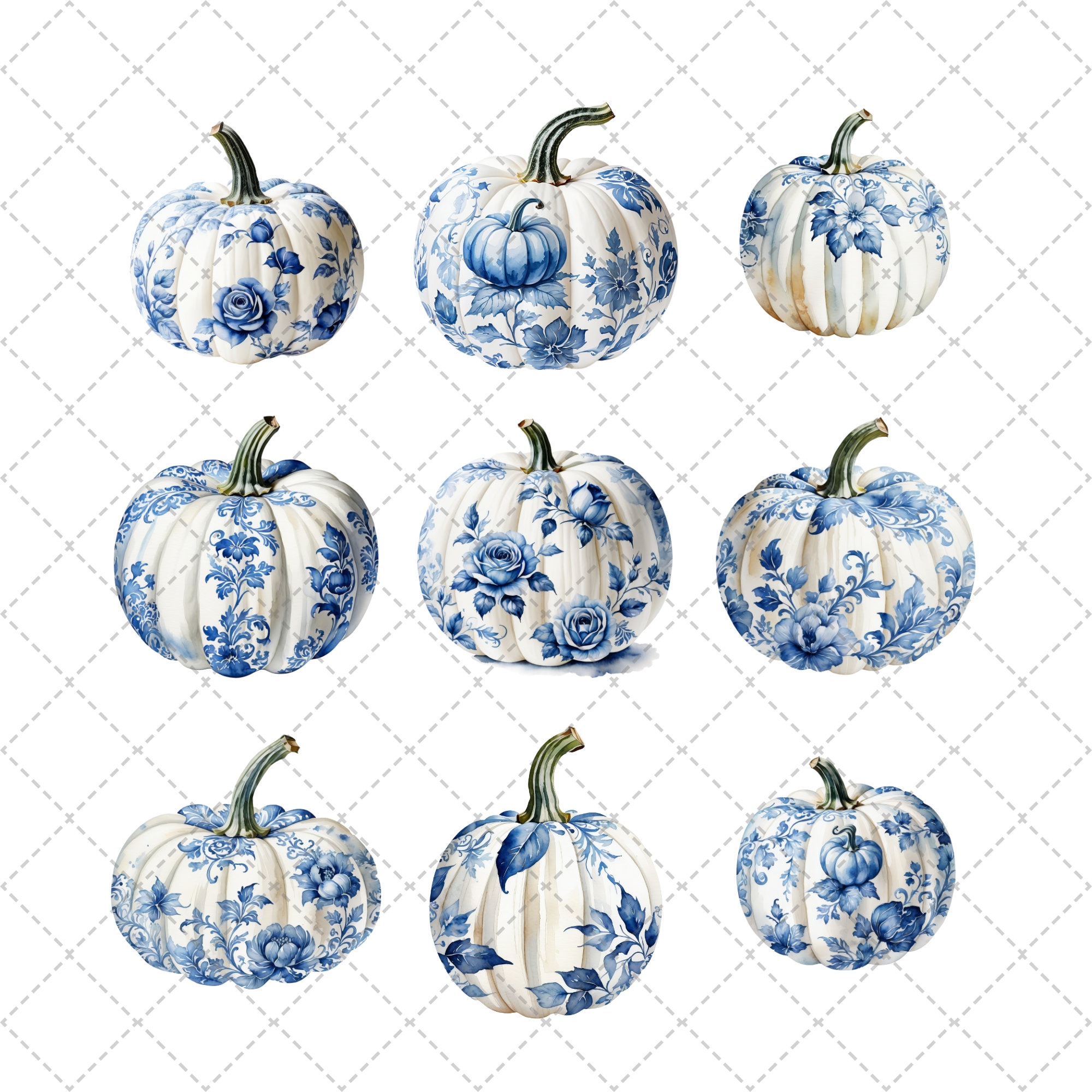 15 Blue Toile Pumpkin Clipart - Etsy