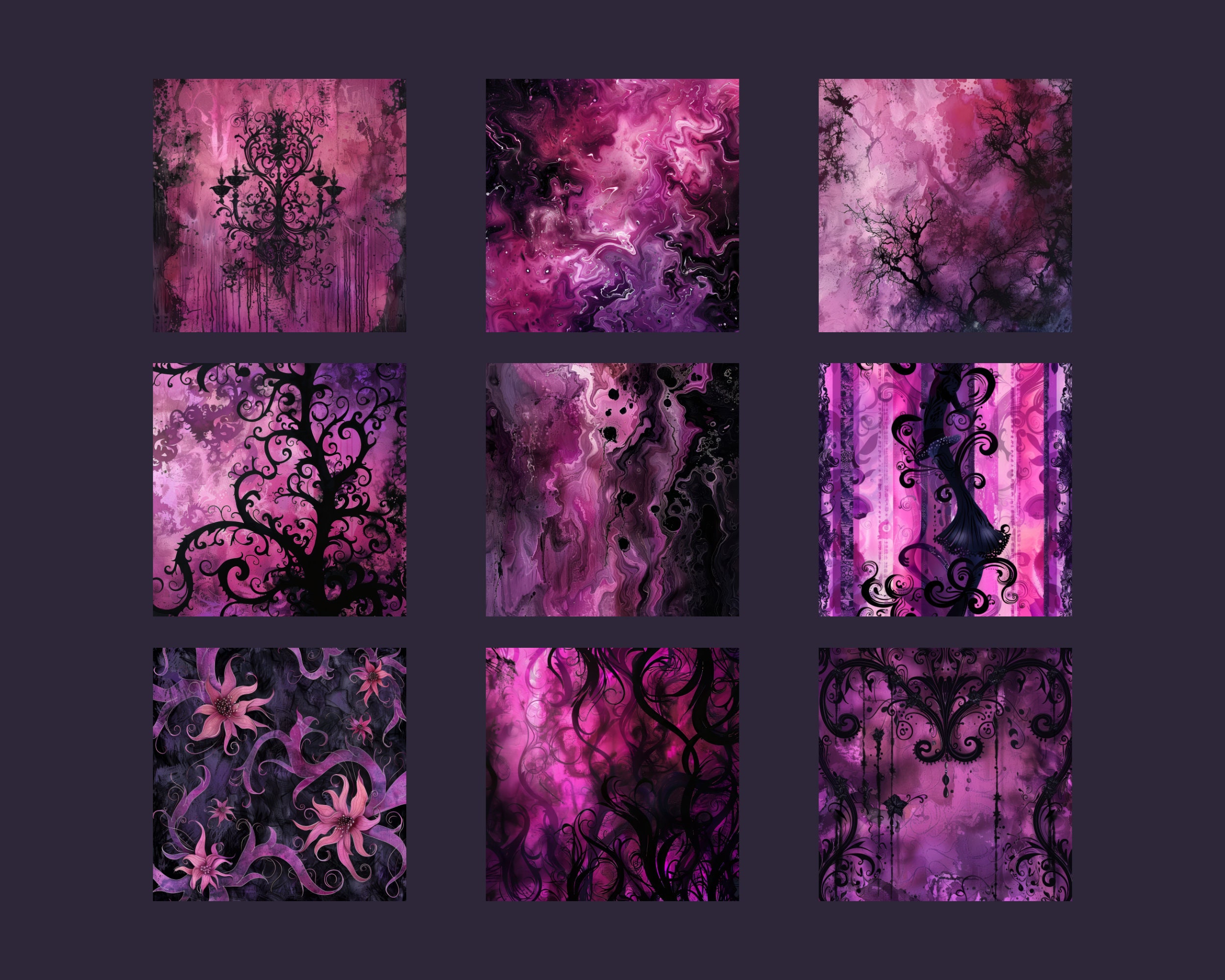 18 Whimsigoth Digital Papers, Backgrounds, Textures, Pink, Purple, and ...