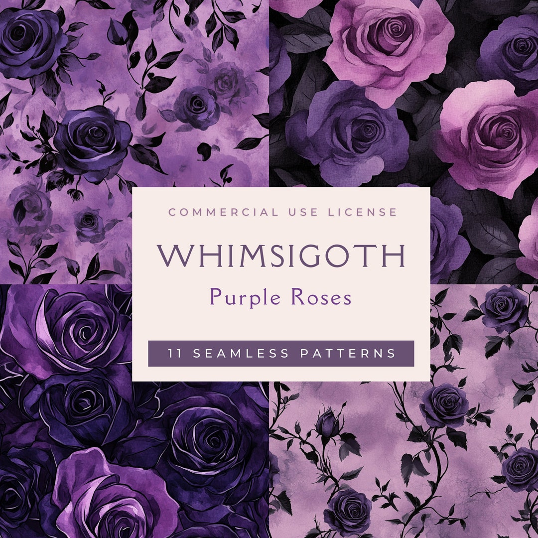 11 Whimsigoth Purple Roses, Seamless Patterns, Digital Papers ...