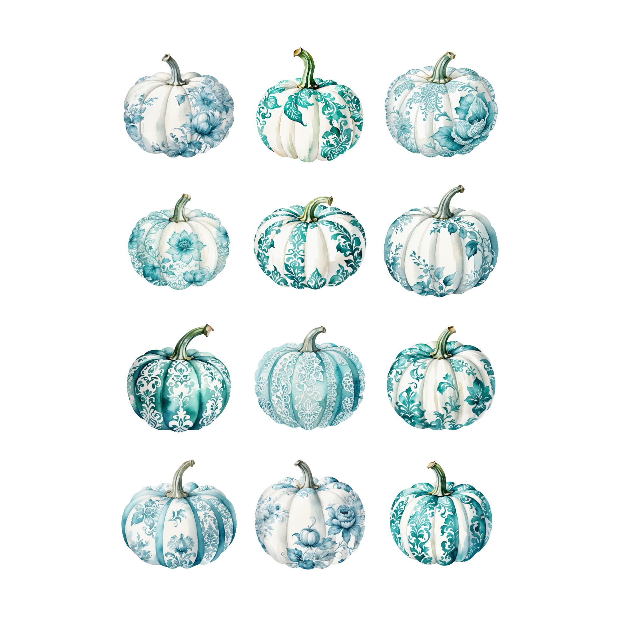 27 Teal Toile Pumpkin Clipart - Etsy