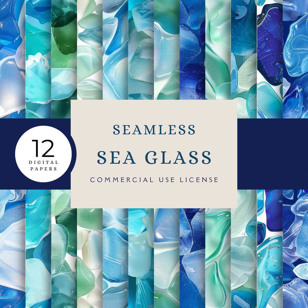 12 Sea Glass Seamless Textured Backgrounds, Digital Papers, Blues and ...