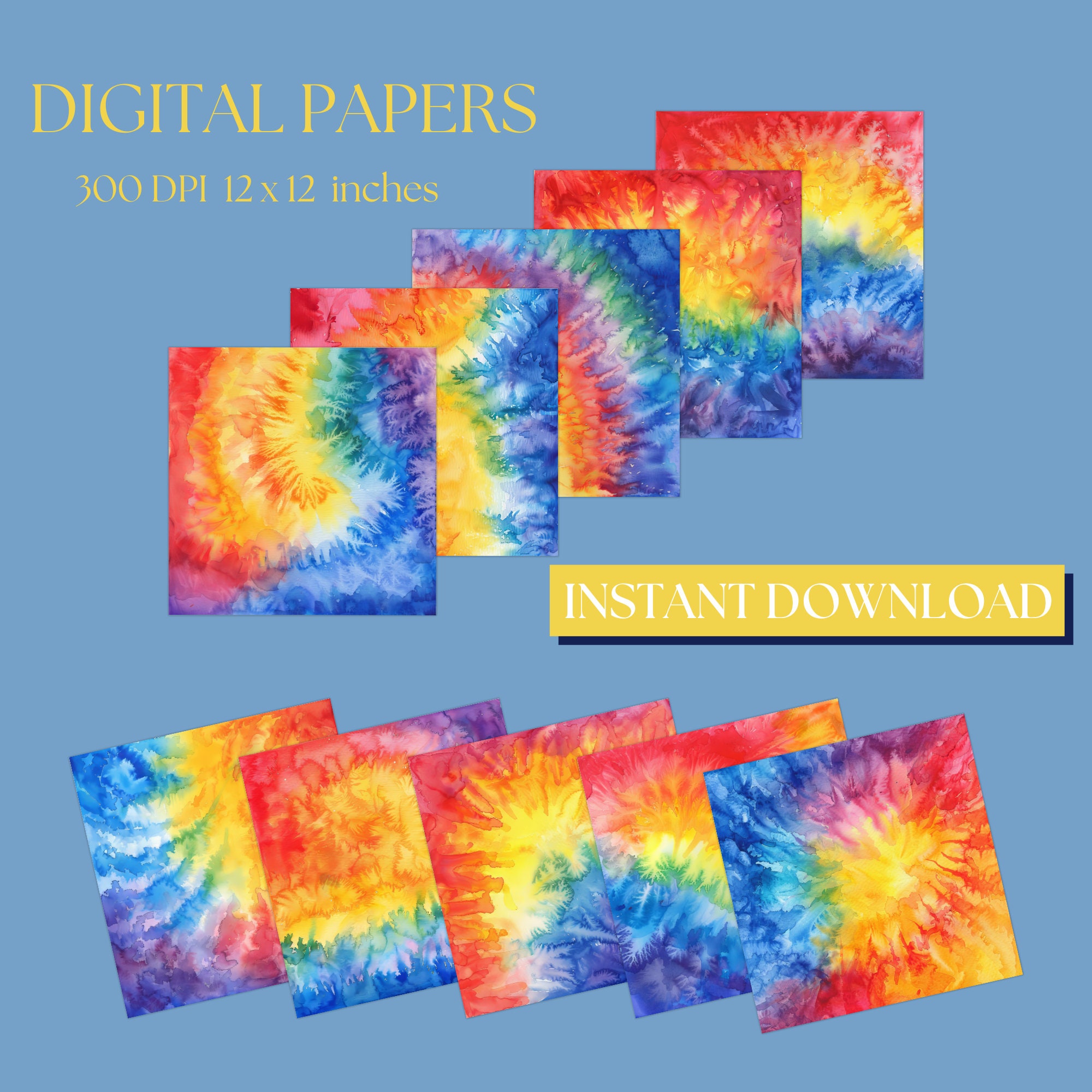 10 Watercolor Rainbow Tie-dye, Textured Backgrounds, Digital Papers - Etsy