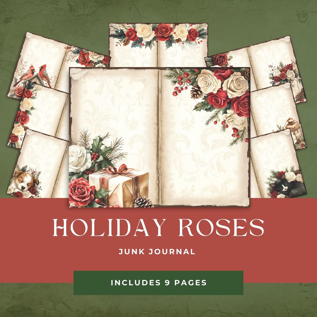 9 Holiday Roses Printable Junk Journal Pages - Etsy