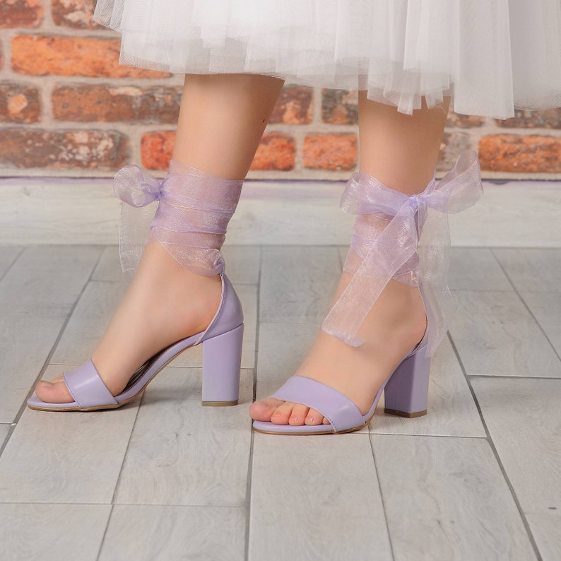 Lilac Wedding Shoes With Tulle Block Heels Bride Shoes - Etsy