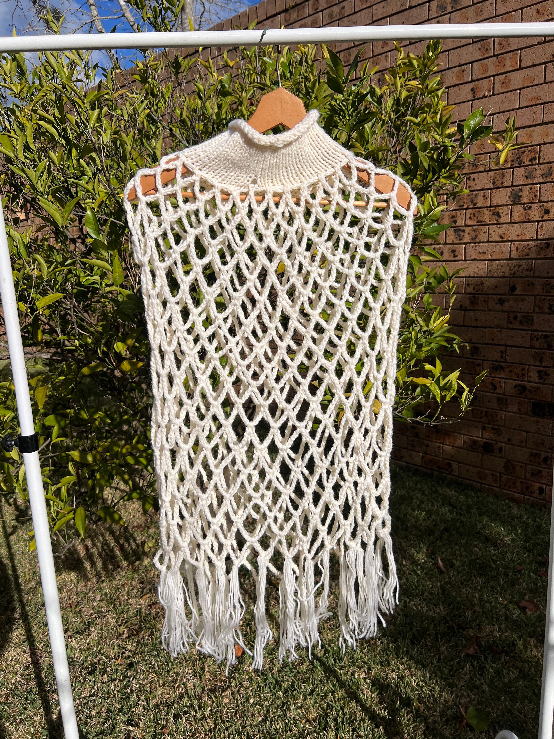 1960s Hand Knitted Poncho, High Neck, Transparent - Lovely to Wear ...